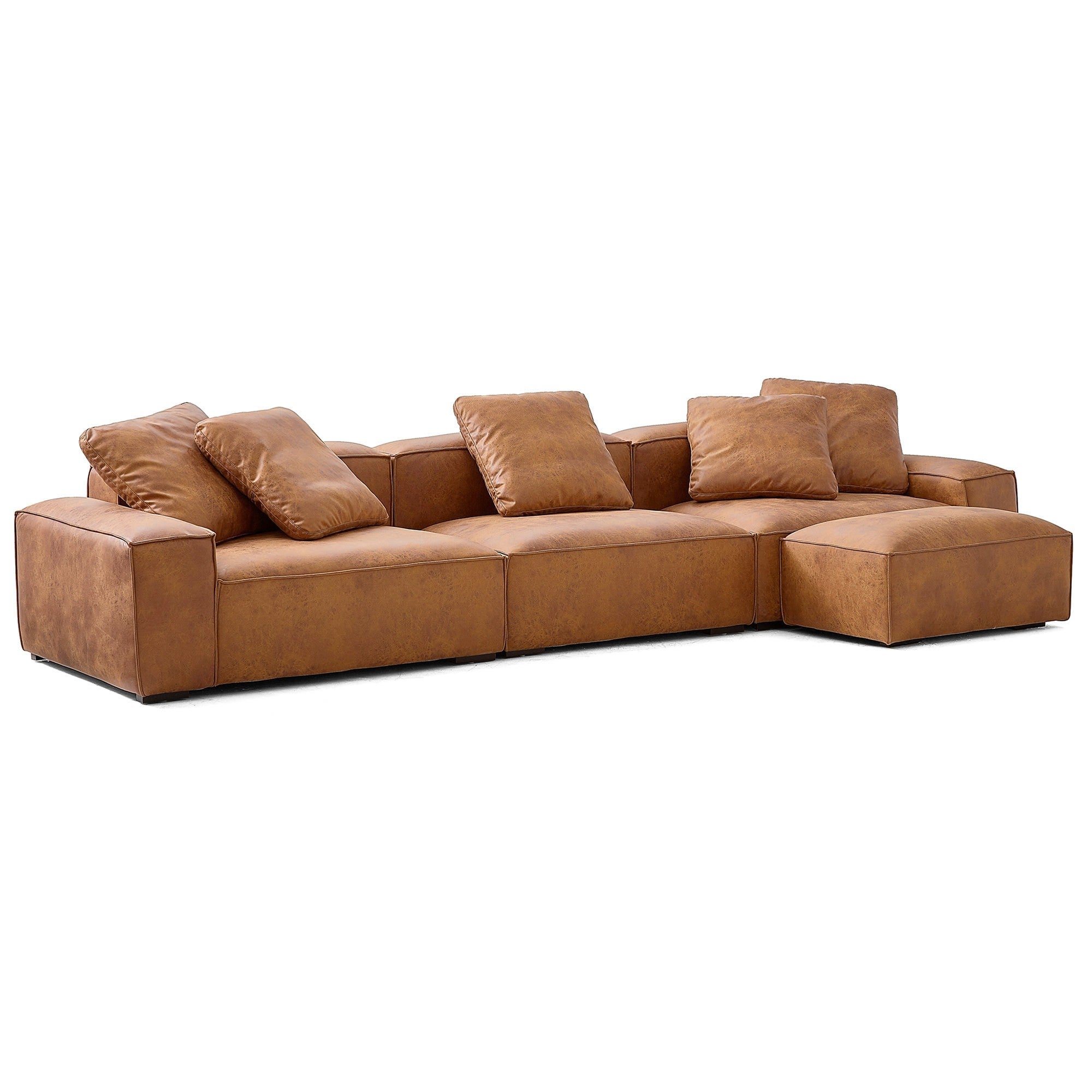 Pouffen Modern Fabric Modular Sofa 6 Seater with Ottoman Tan