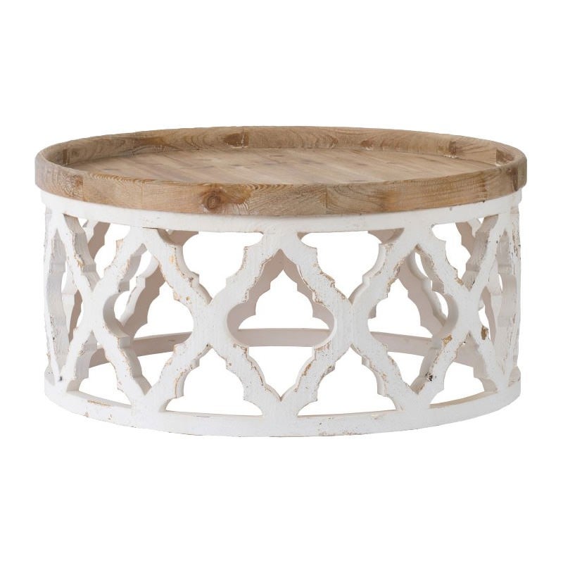 Qantara Fir Timber Shabby Chic Round Tray Top Coffee Table 80cm