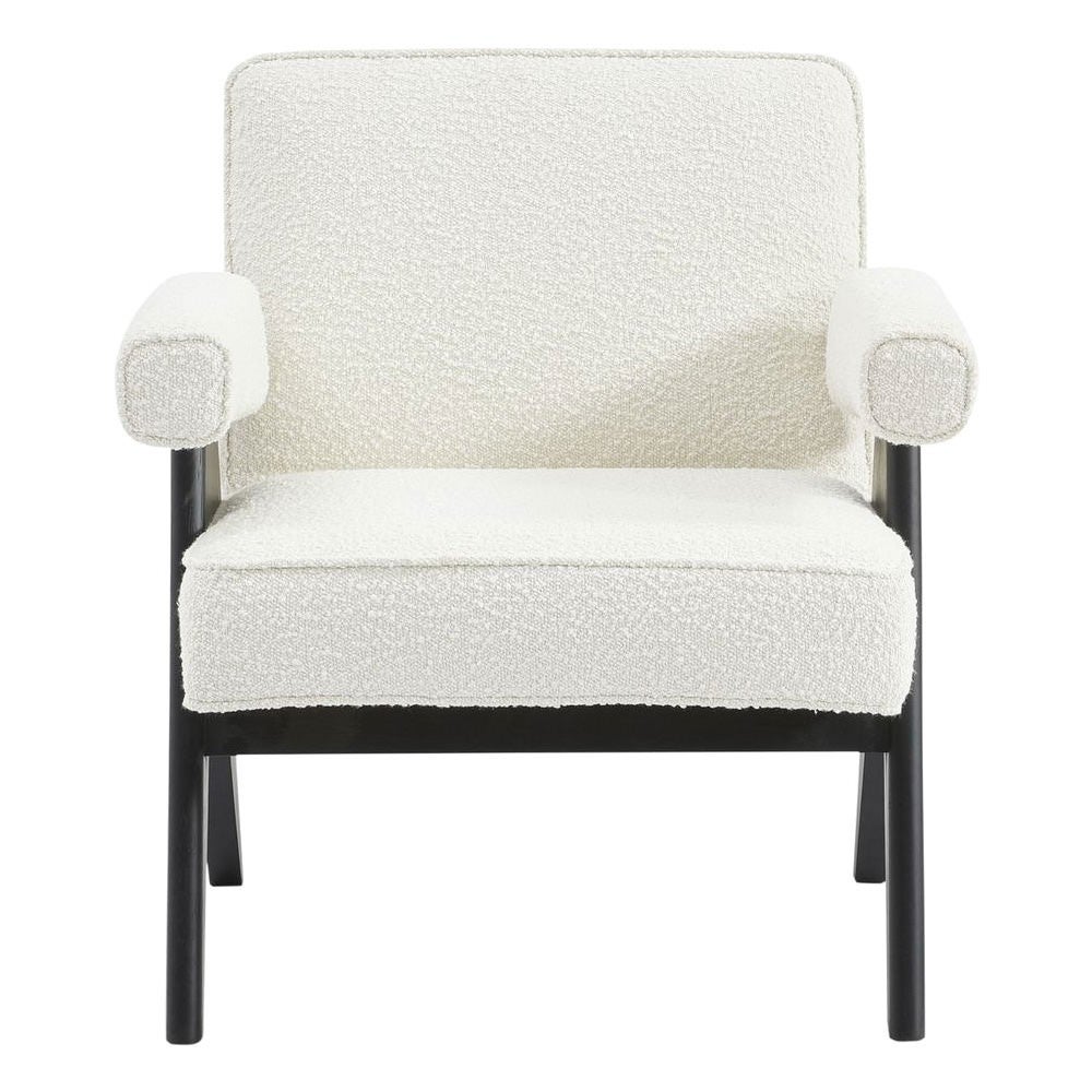 Ambrose Boucle Fabric Timber Armchair White Black