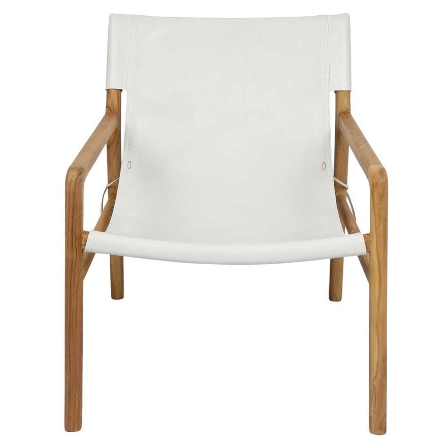 Jasper Leather Teak Timber Sling Armchair White