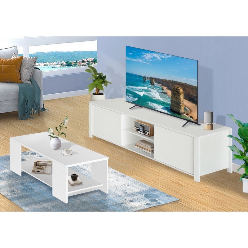 Cue TV Unit & Coffee Table Set, 160/120cm, White