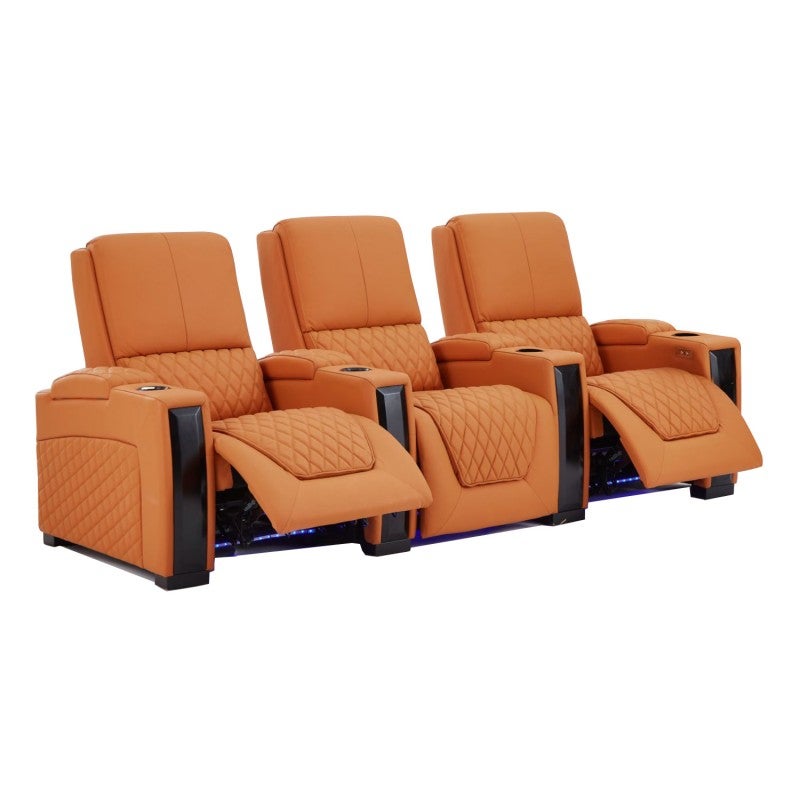 Alexandra Leather Electric Home Theatre Recliner Sofa, 3 Seater, Tangerine