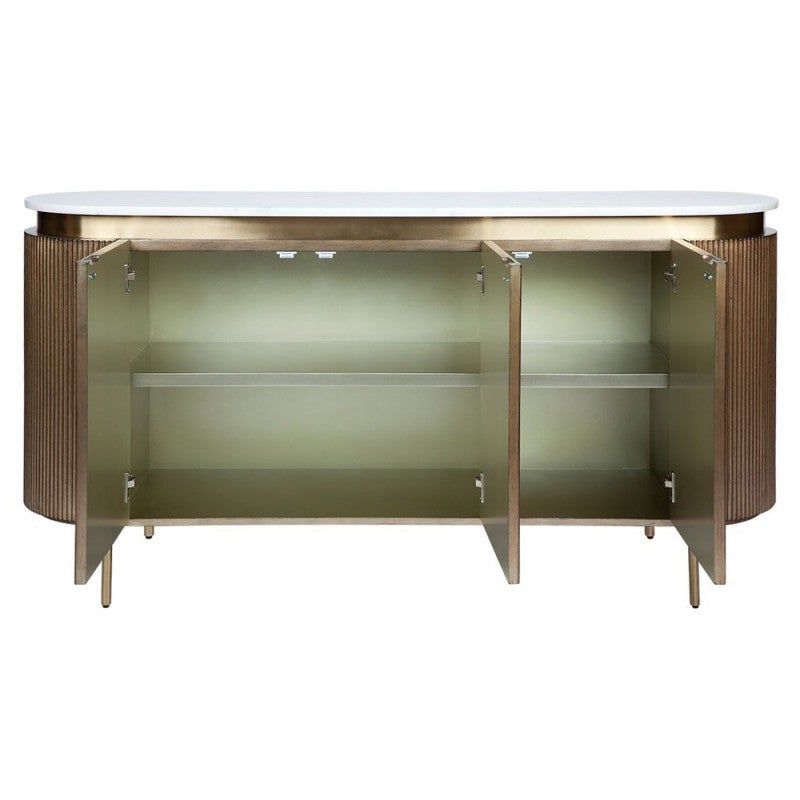 Demarco Marble Top 3 Door Oval Buffet Table, 160cm, Antique Gold