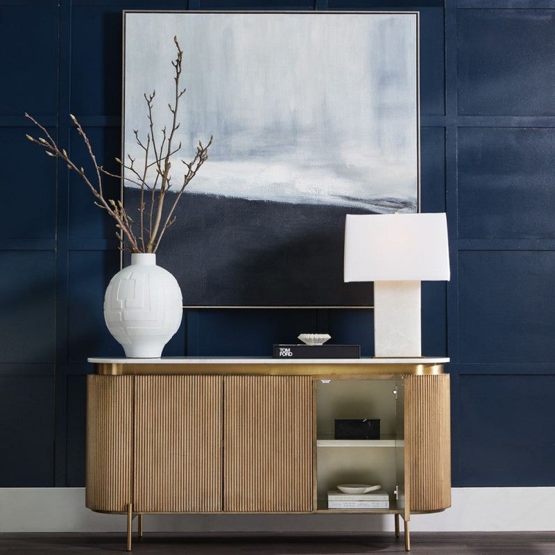 Demarco Marble Top 3 Door Oval Buffet Table, 160cm, Antique Gold