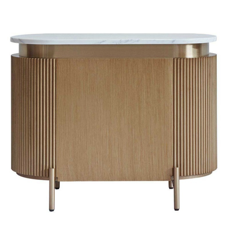 Demarco Marble Top Oval Bedside Table, Antique Gold