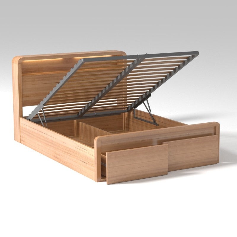 Jade Messmate Timber Gas Lift Bed with End Drawers, Double