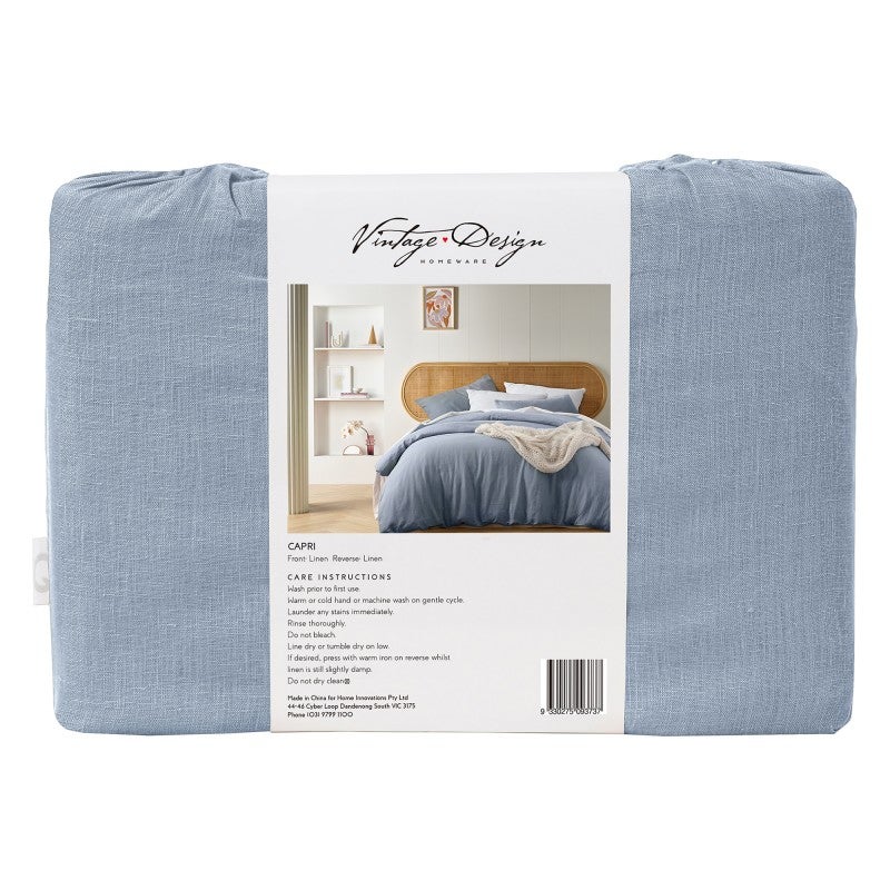 Vintage Design Homeware French Linen Quilt Cover Set, King, Capri