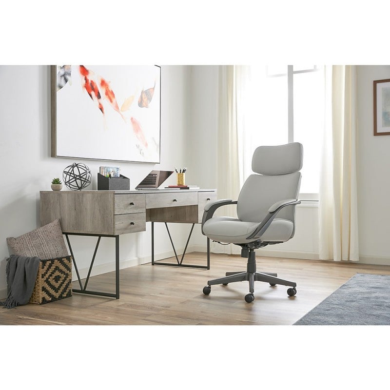 Beautyrest Faux Leather Ergonomic Home Office Chair, Light Grey