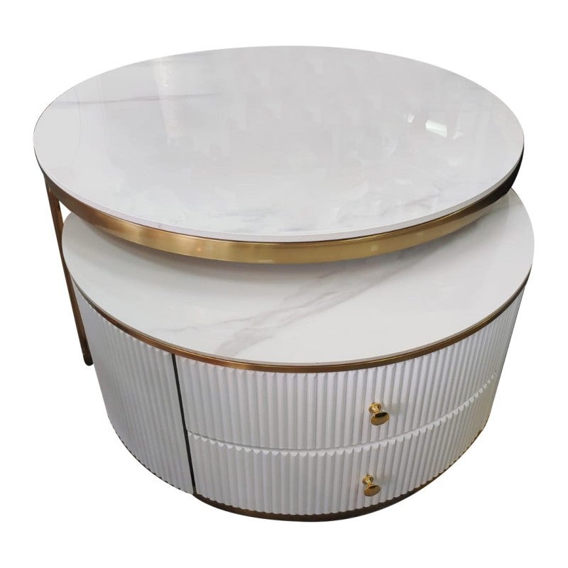 Aster Sintered Stone Top 2 Piece Round Nesting Coffee Table Set, 80/60cm