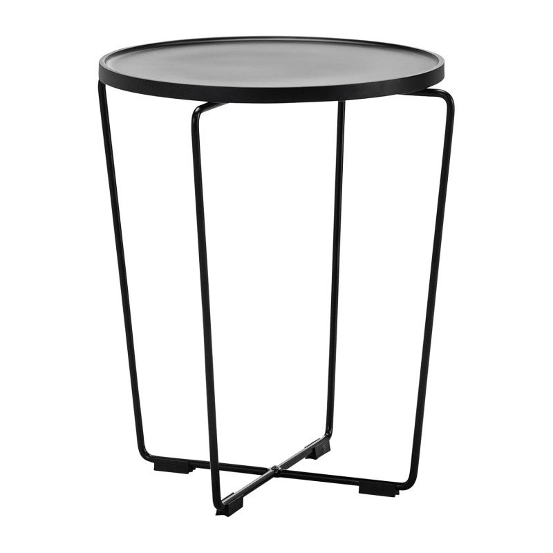 Javi Wood & Metal Round Tray Top Side Table, Black