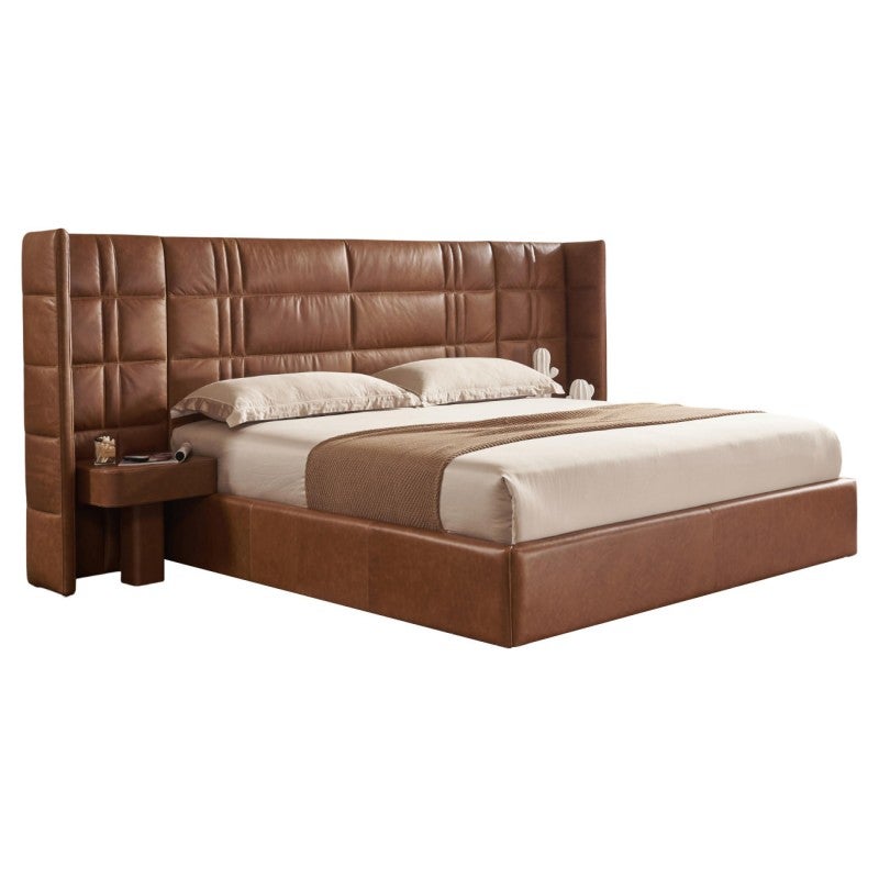Cavello Top Grain Leather Wing Bed with Integrated Bedsides, King ...