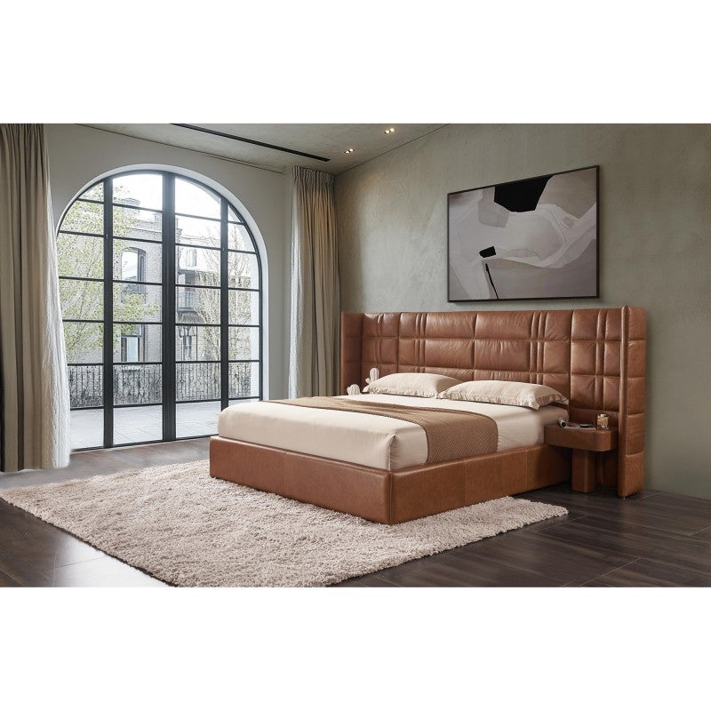Cavello Top Grain Leather Wing Bed with Integrated Bedsides, King ...