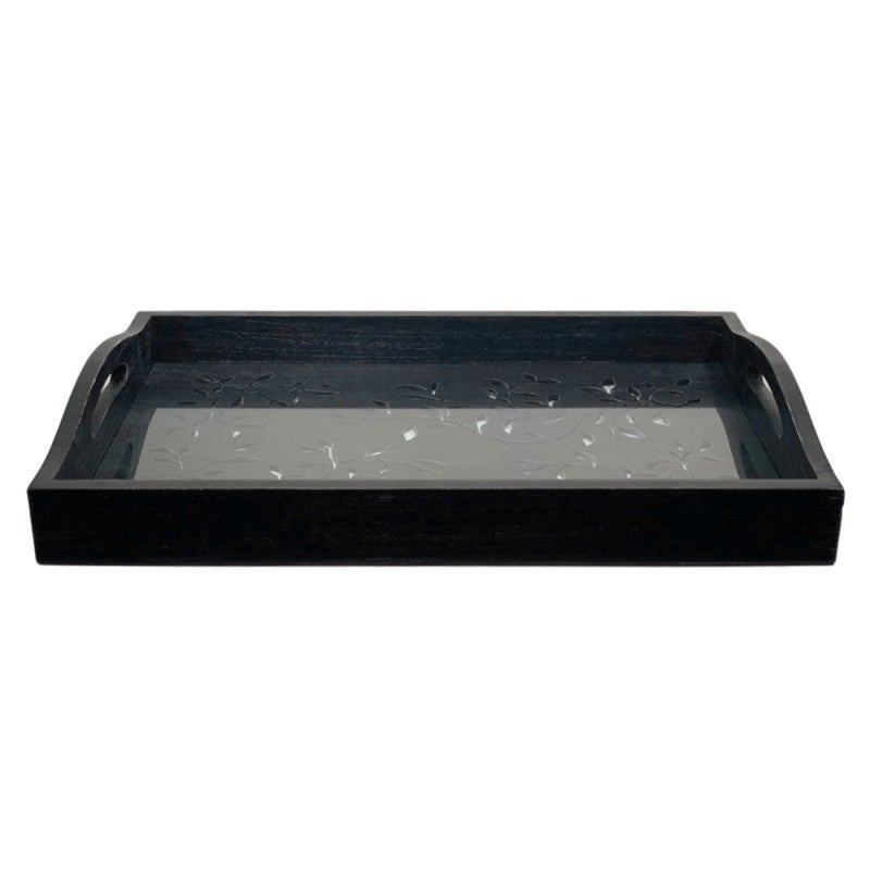 Marjorie Timber & Glass Leaf Tray, Large, Black Wash