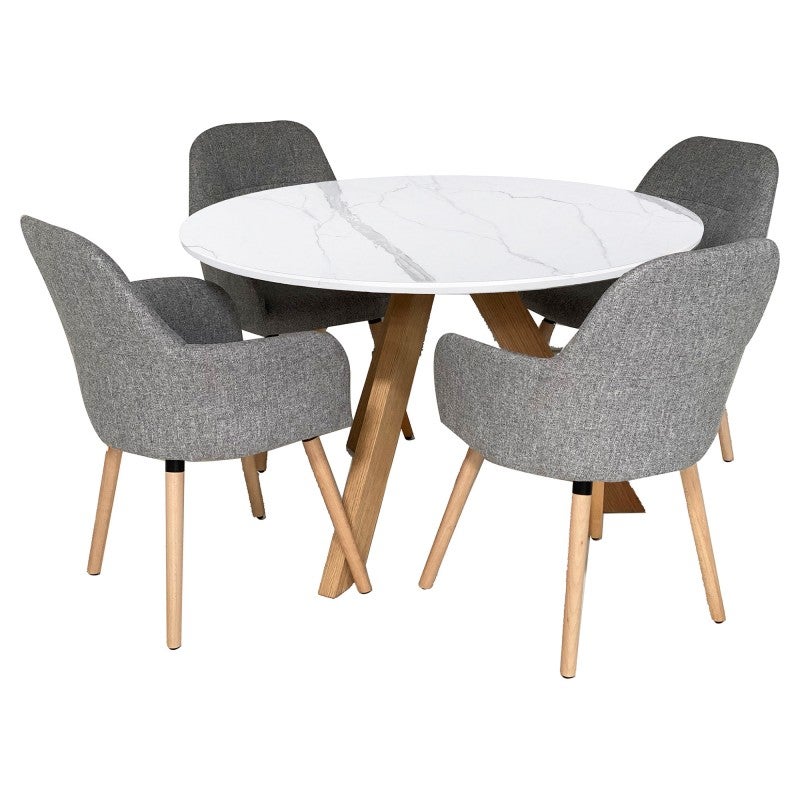 Morris 5 Piece Sintered Stone Top Round Dining Table Set, 120cm, with ...