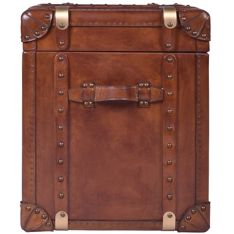 Capetown Aged Leather Vintage Trunk Side Table