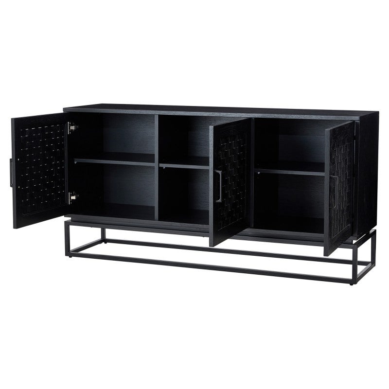 Britannic Wooden 3 Door Buffet Table, 150cm, Black