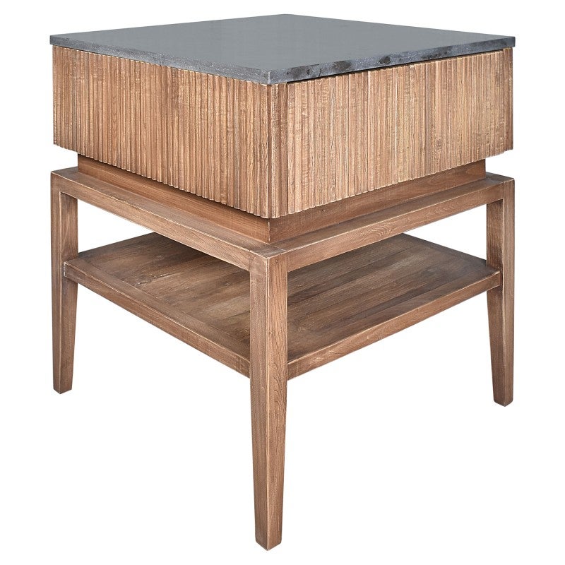 Merced Stone Topped Elm Timber Square Console Table, 80cm