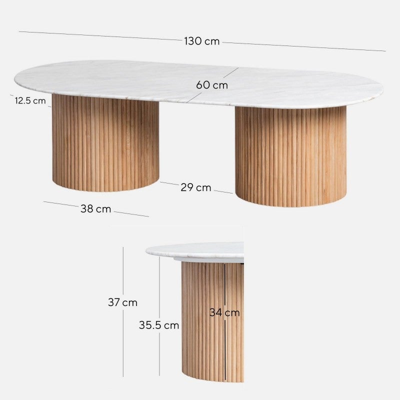 Athol Marble Top Oval Coffee Table, 130cm, White / Natural
