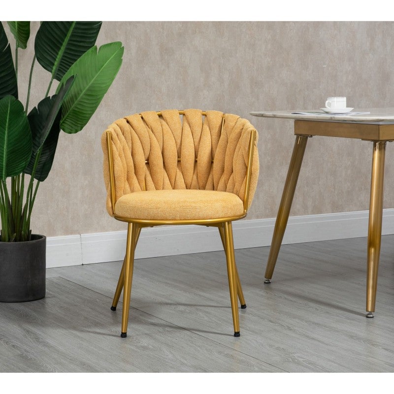 Cora Fabric & Steel Carver Dining Chair, Mustard