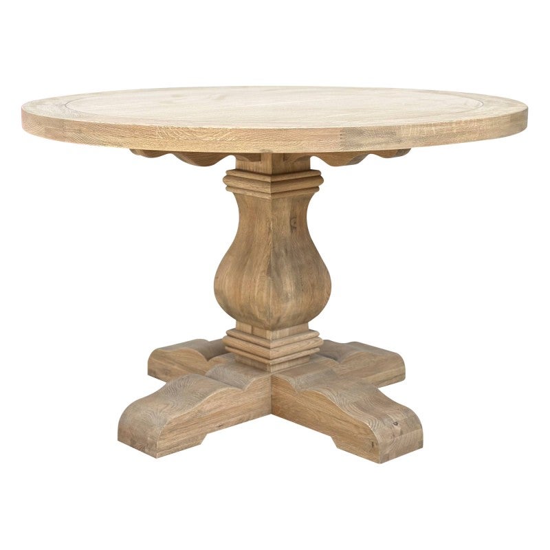 Rimini Oak Timber Round Pedestal Dining Table, 120cm, Weathered Oak
