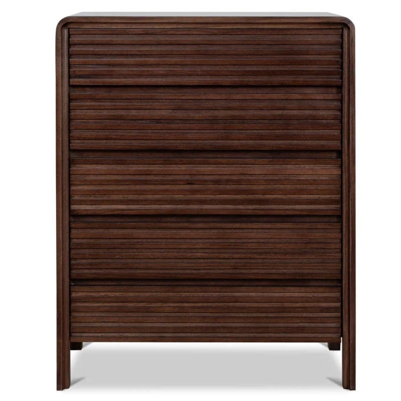 Ermita Messmate Timber 5 Drawer Tallboy, Walnut