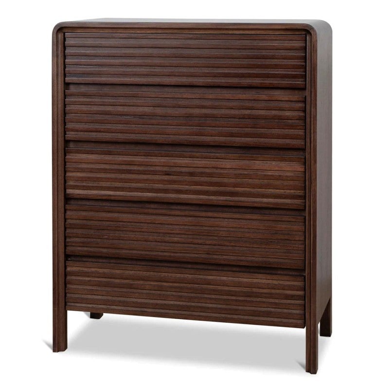 Ermita Messmate Timber 5 Drawer Tallboy, Walnut