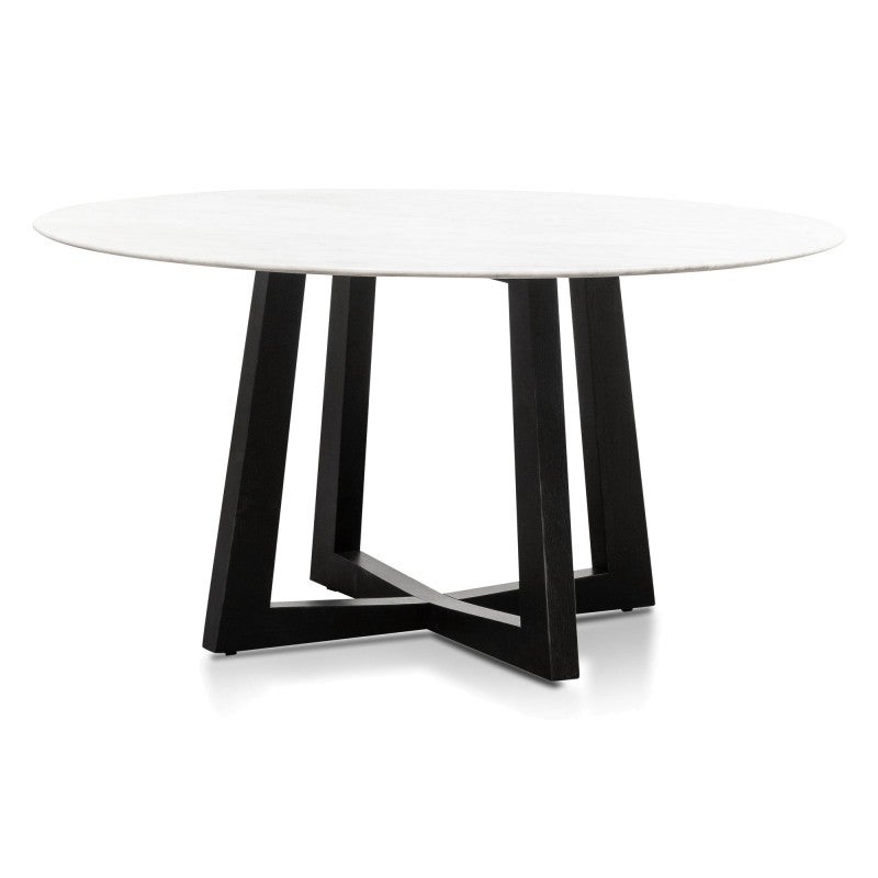 Zed Marble Top Round Dining Table, 150cm, White / Black