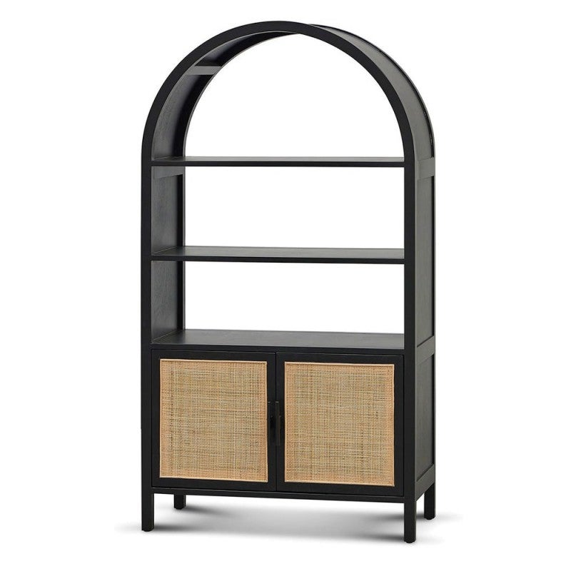 Seaforth Timber & Rattan Display Shelf with Cabinet