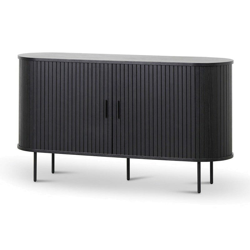 Alamein Wooden Sliding Door Oval Buffet Table, 140cm, Black
