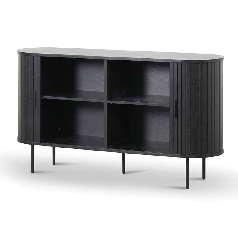 Alamein Wooden Sliding Door Oval Buffet Table, 140cm, Black