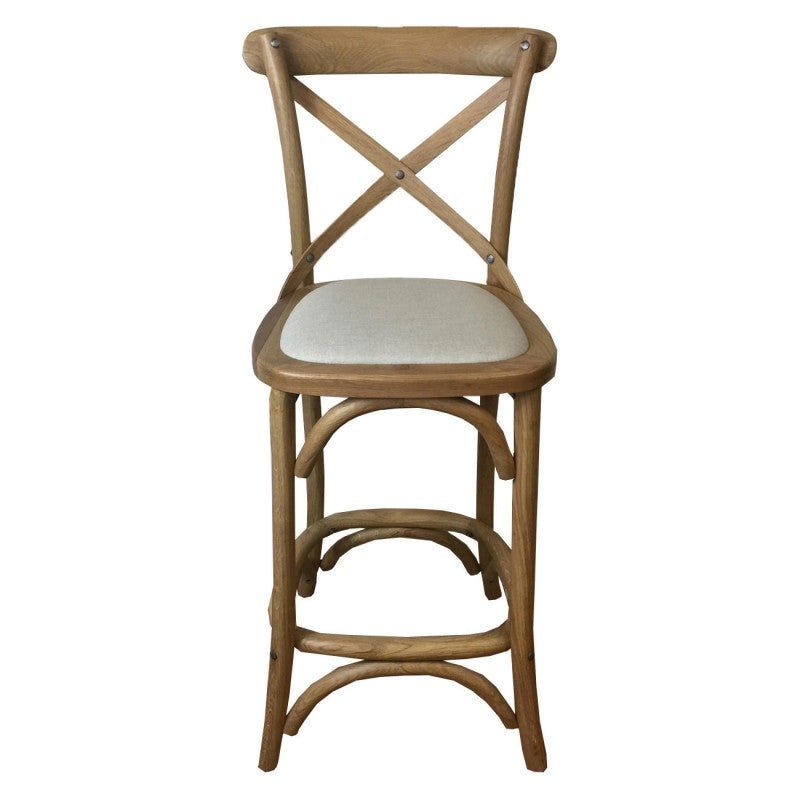 Kasan Oak Timber Cross Back Counter Stool, Linen Seat, Natural Oak