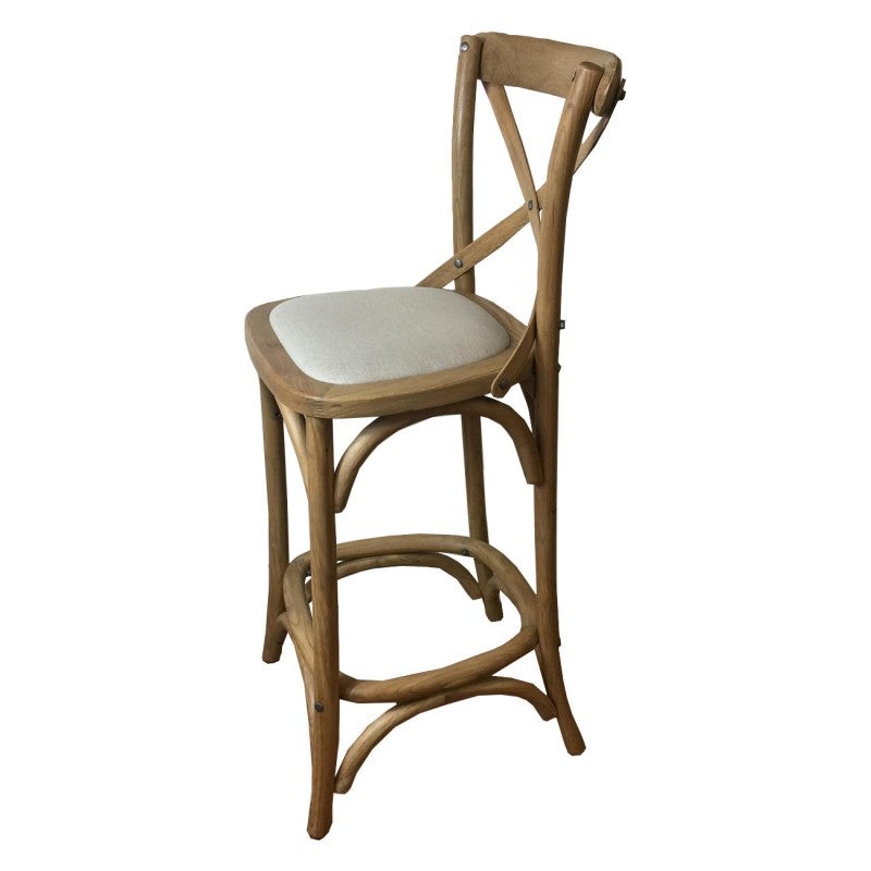 Kasan Oak Timber Cross Back Counter Stool, Linen Seat, Natural Oak