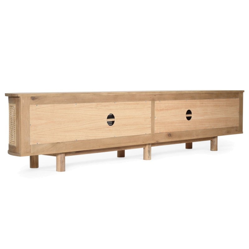 Sandestin American Oak Timber & Rattan 6 Door Curved TV Unit, 300cm ...