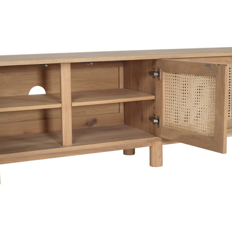 Sandestin American Oak Timber & Rattan 6 Door Curved TV Unit, 300cm ...