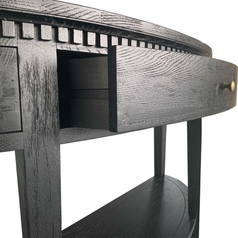 Breton Oak Timber Curved Console Table, 140cm, Black Oak