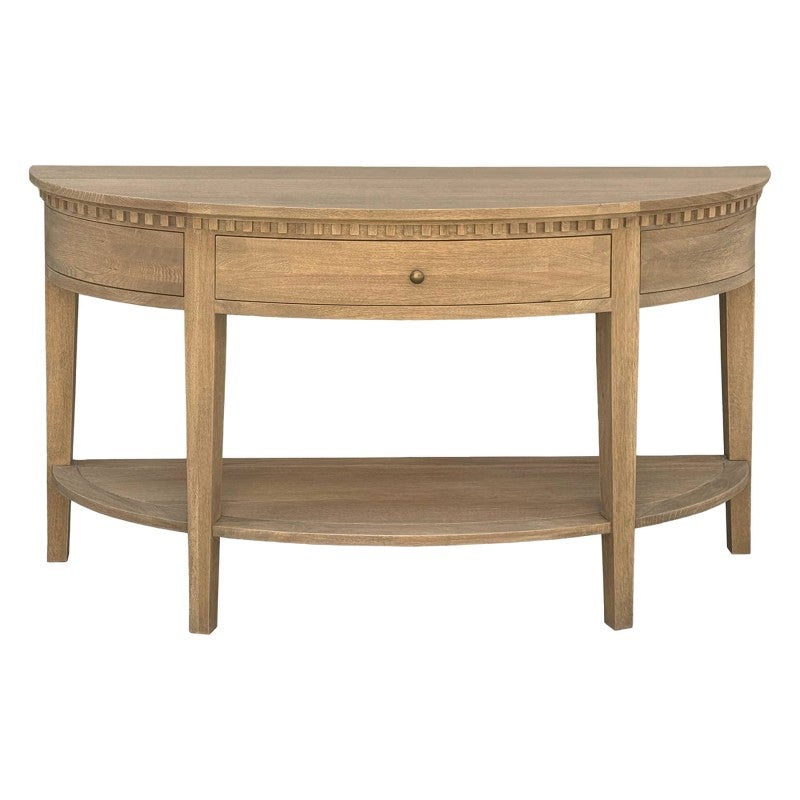 Breton Oak Timber Curved Console Table, 140cm, Dark Oak