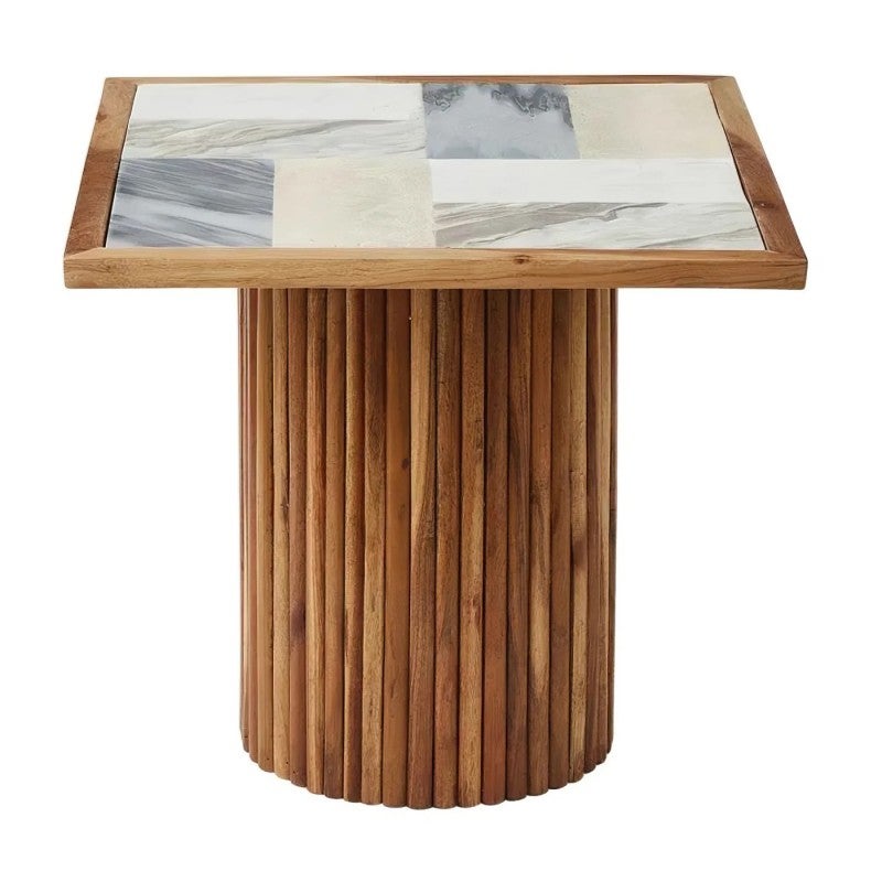 Quad Marble & Timber Square Side Table