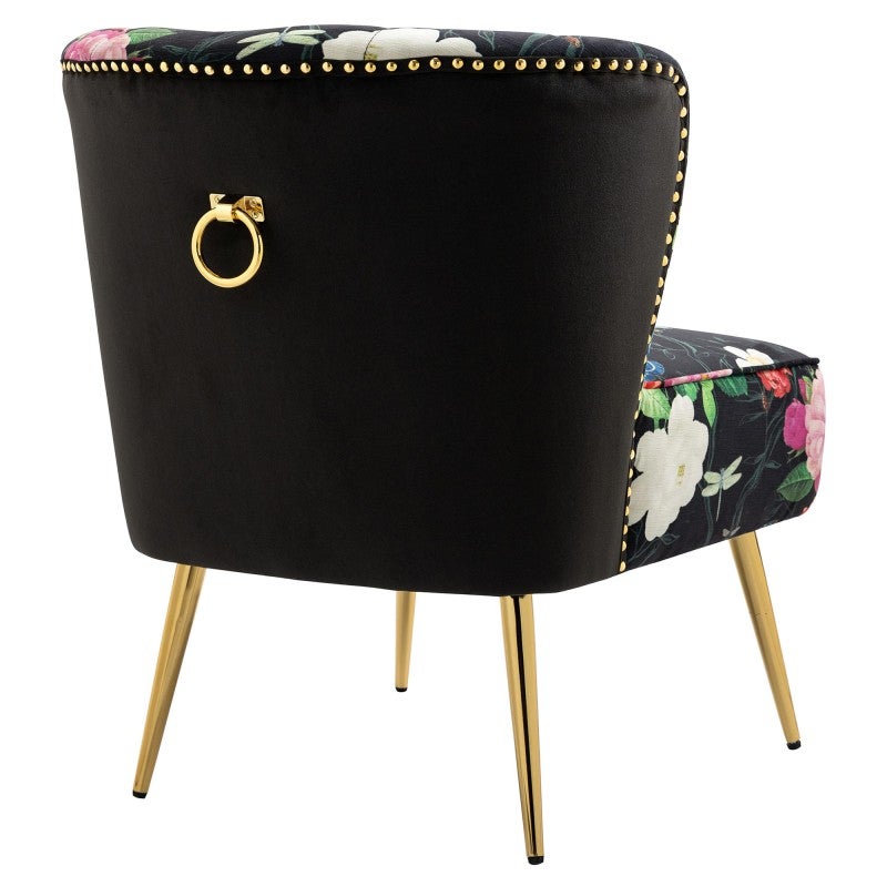 Levant Fabric Accent Chair, Black Retro Floral