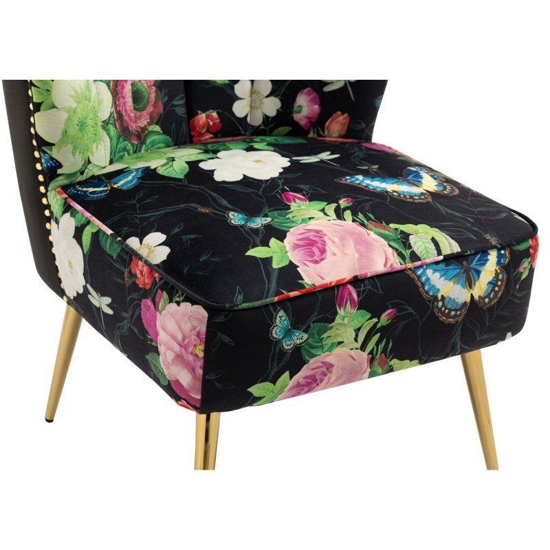 Levant Fabric Accent Chair, Black Retro Floral
