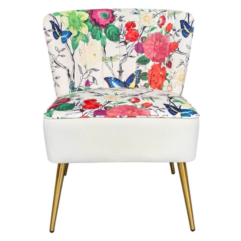 Levant Fabric Accent Chair, Beige Retro Floral V2
