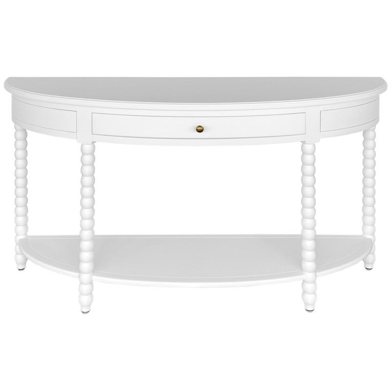 Bobbin Birch Timber Curved Console Table, 140cm, Matt White