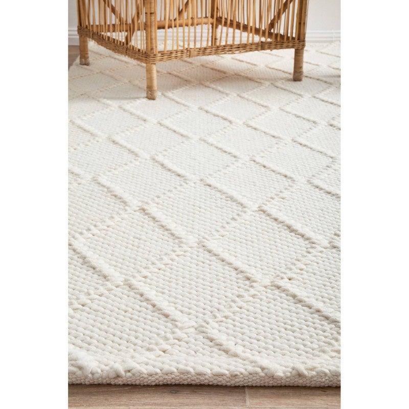 Huxley Hand Loomed Wool Rug, 225x155cm, White