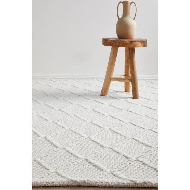 Huxley Hand Loomed Wool Rug, 225x155cm, White