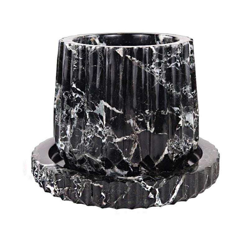 Plantrix Marble Planter with Saucer, Large, Black