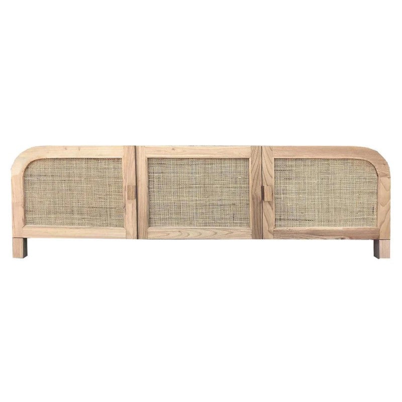 Grace Timber & Rattan 3 Door TV Unit, 180cm, Natural