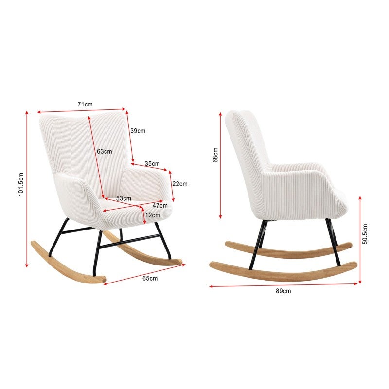 Sherman Corduroy Fabric Rocking Chair, White