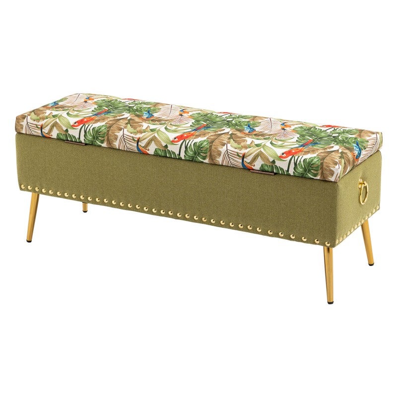 Levant Fabric Storage Ottoman Bench Tropical Forest