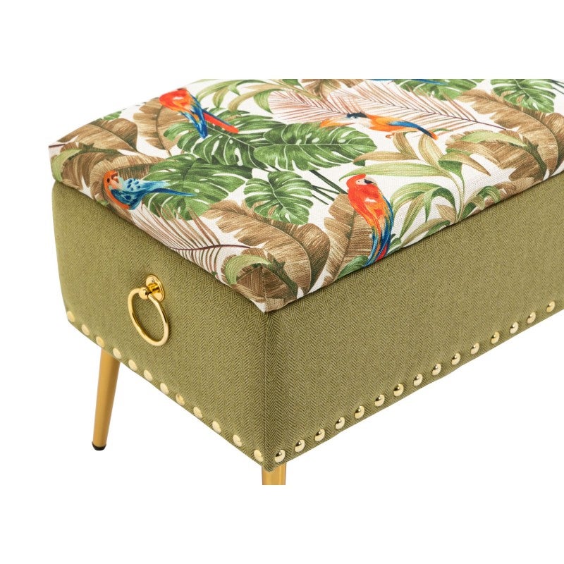 Levant Fabric Storage Ottoman Bench Tropical Forest