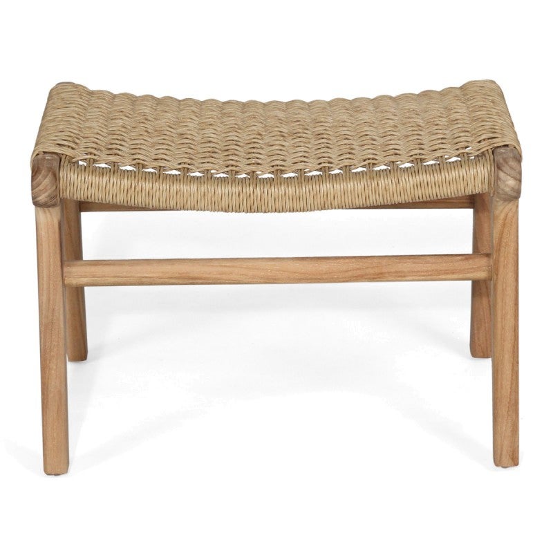 Zac Teak Timber & Close Woven Cord Indoor / Outdoor Footstool, Sand ...