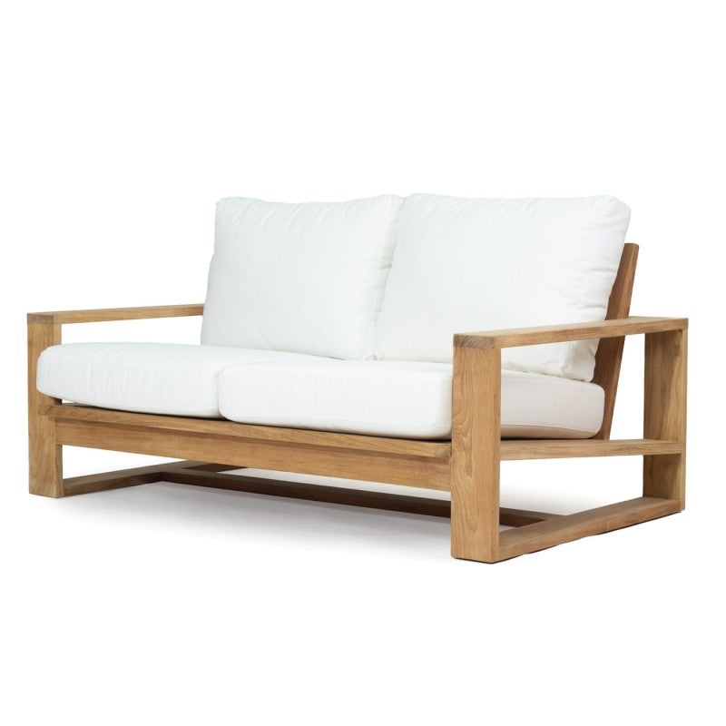 Tanoa Teak Timber Outdoor Sofa with Cushion, 2 Seater, Natural / Off White